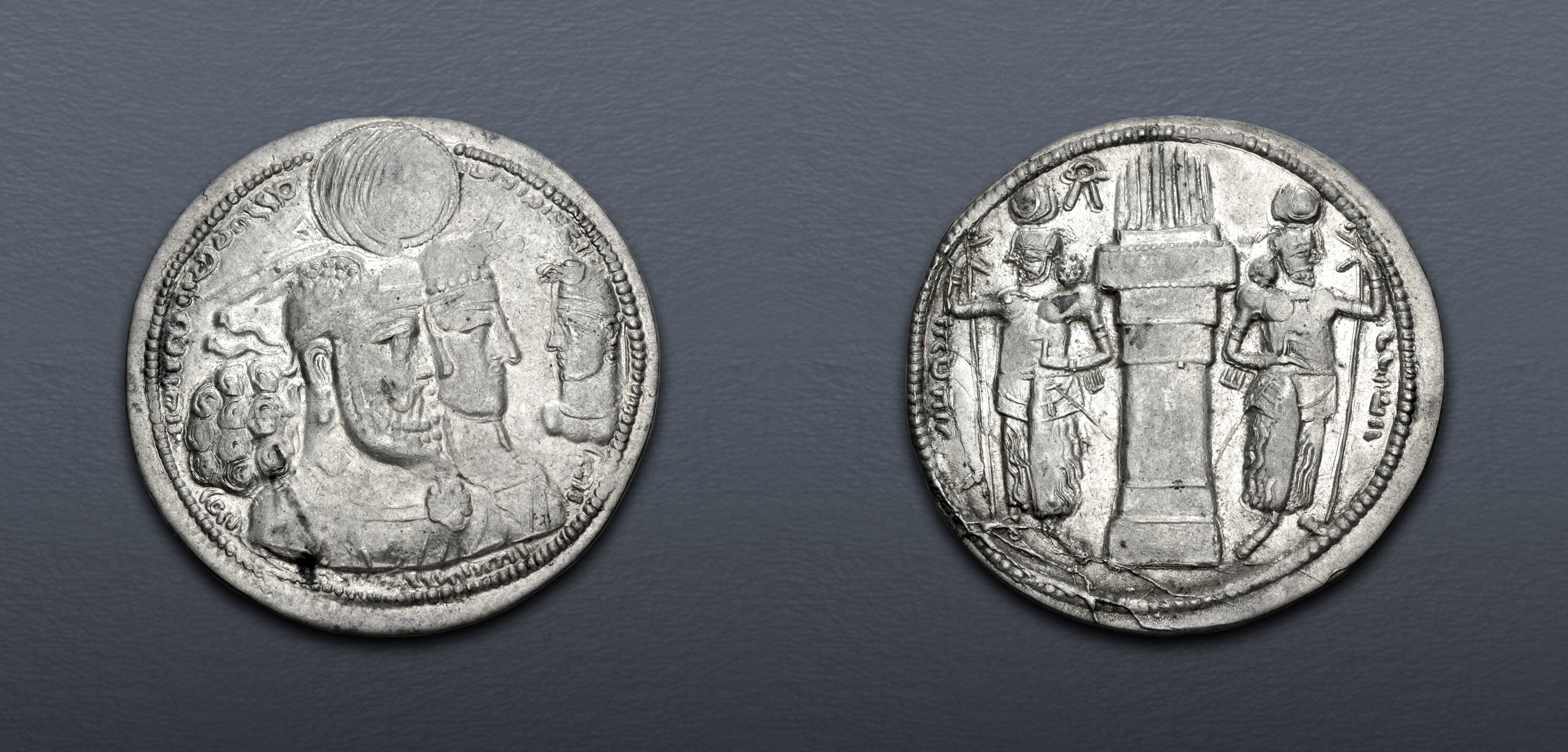 SASANIAN KINGS. Vahrām (Bahram) II, with Queen and Prince 4. AD 276-293 ...