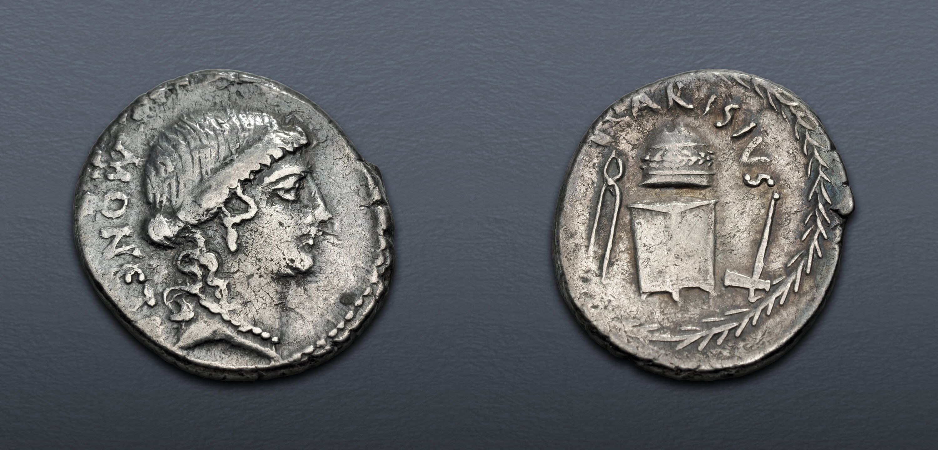 Moneyer issues of Imperatorial Rome. T. Carisius. 46 BC. AR Denarius ...