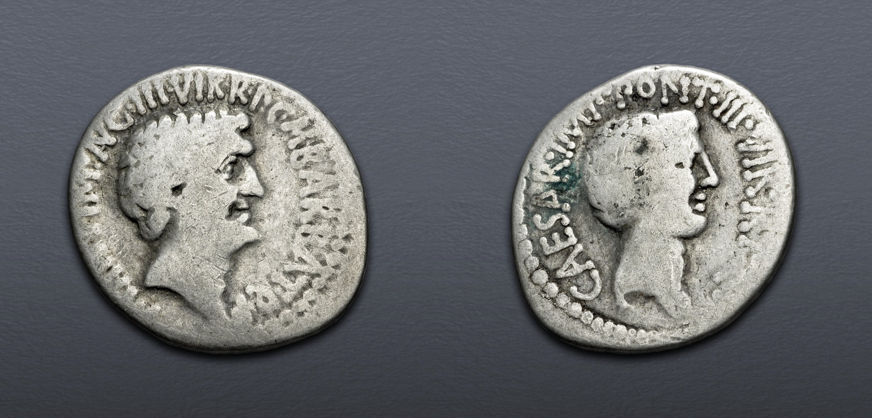 The Triumvirs. Mark Antony and Octavian. Spring-early summer 41 BC. AR ...
