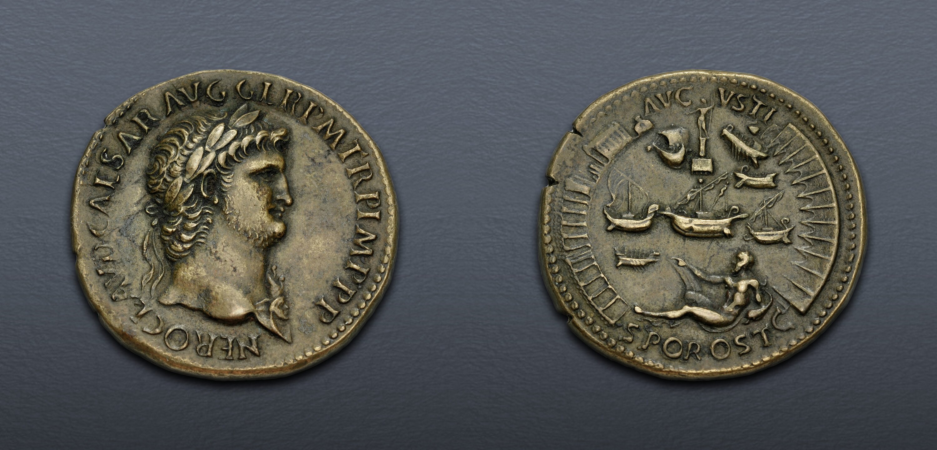 ANCIENT THEMES. Nero. AD 54-68. Cast Æ “Sestertius” (34mm, 22.82 g, 6h ...