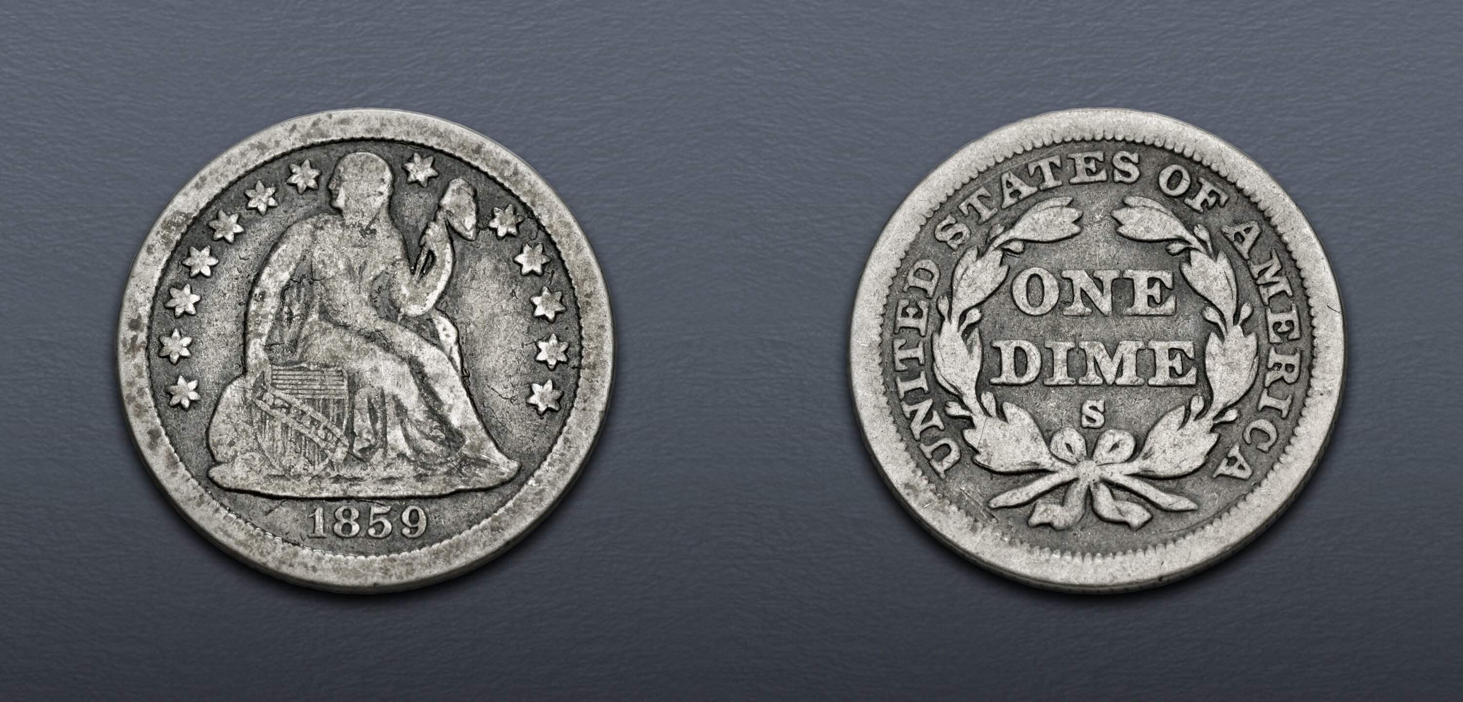 1859-S Liberty Seated Dime. Fine details. Some lacquer. | Classical ...