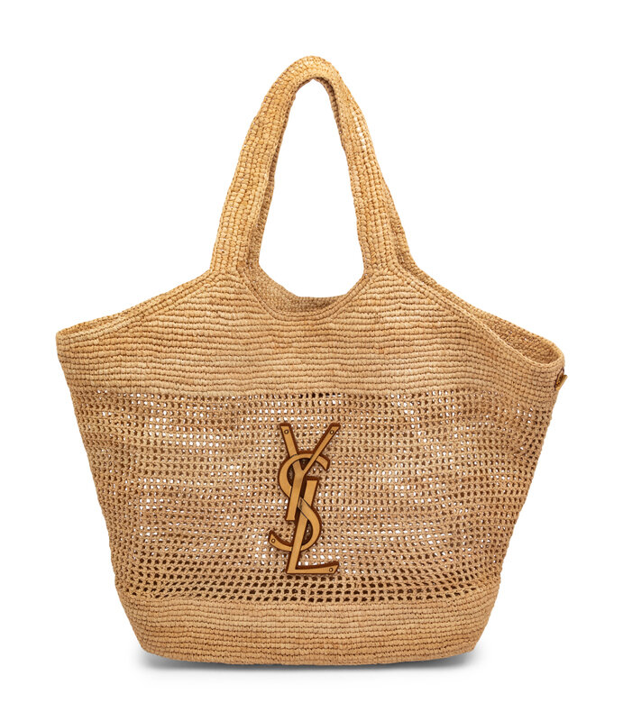 SAINT LAURENT RAFFIA ICARE TOTE WITH SUNGLASSES CASE | Hindman Auctions
