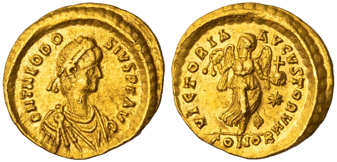 NGC Ch XF | Roman Empire, Theodosius II (AD 402-450), AV Tremissis ...