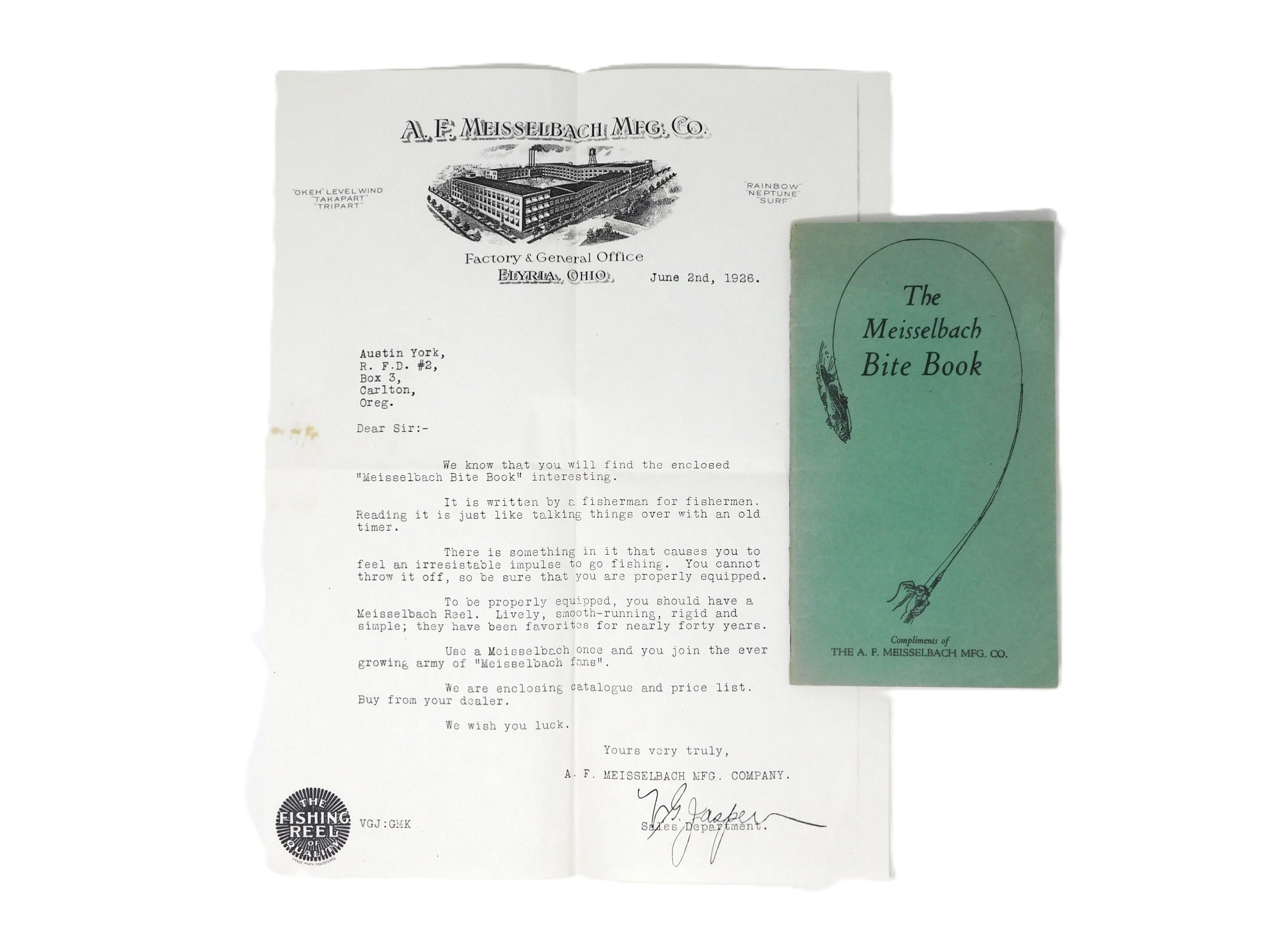1926 Meisselbach Letter and "Bite Book" Catalog | The Angling Marketplace
