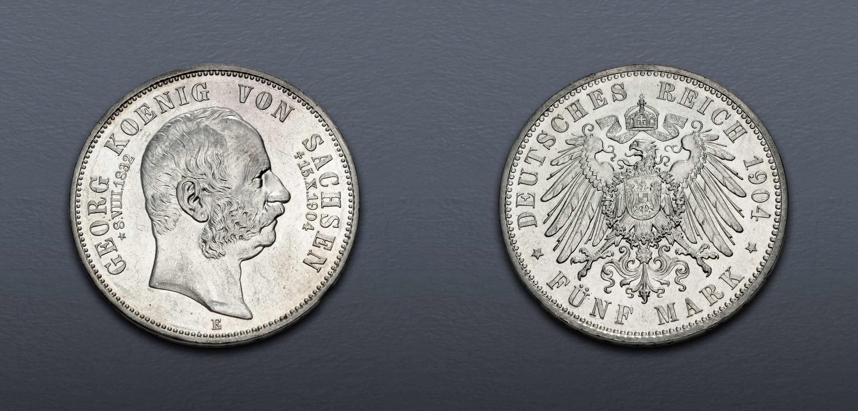 GERMANY, German Empire. Sachsen (Kingdom). Georg. 1902-1904. AR 5 Mark ...