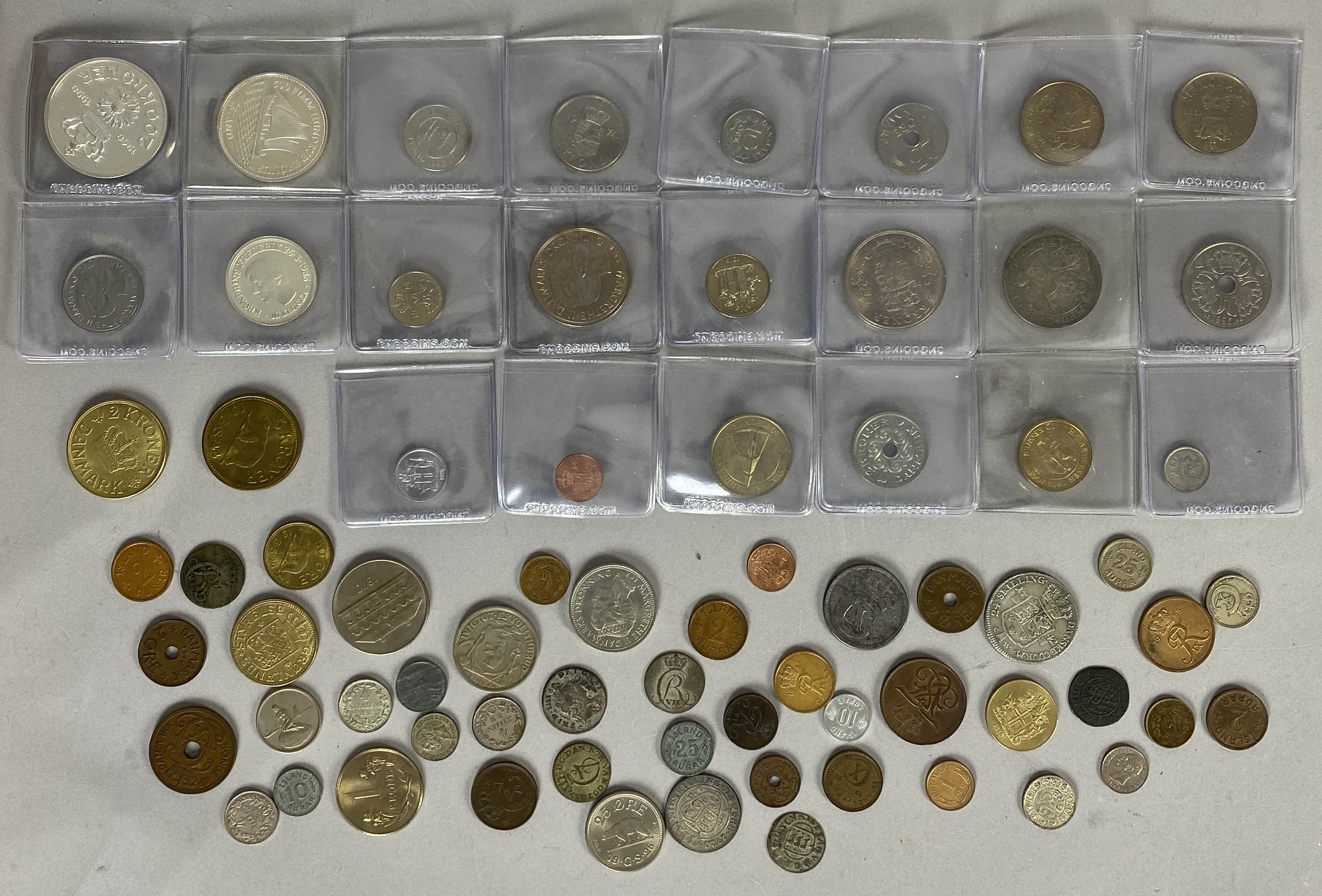 WORLD. Denmark. Lot of seventy-one (71) silver and base metal issues ...
