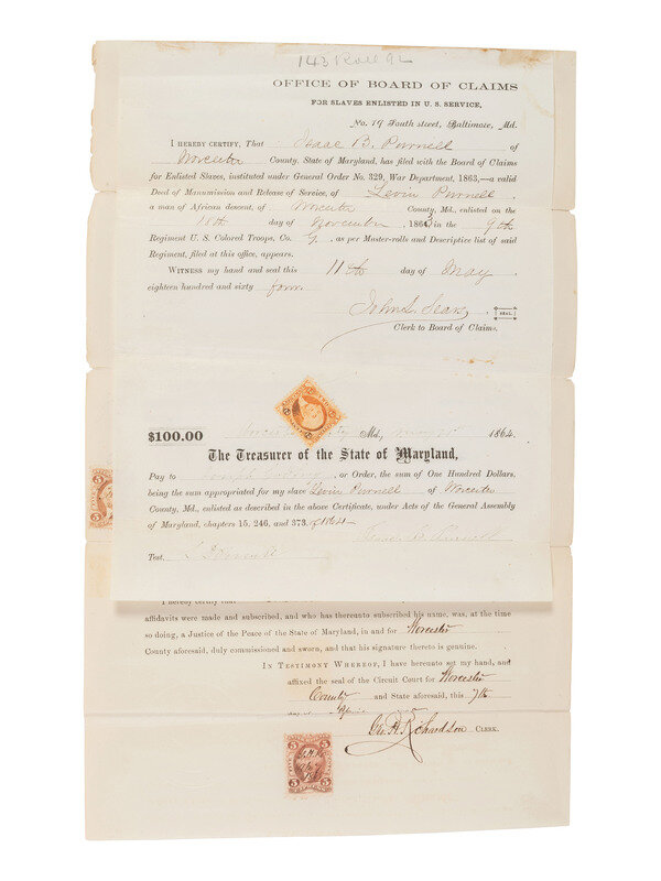 [ENSLAVEMENT & ABOLITION]. Maryland deed of manumission for Levin ...