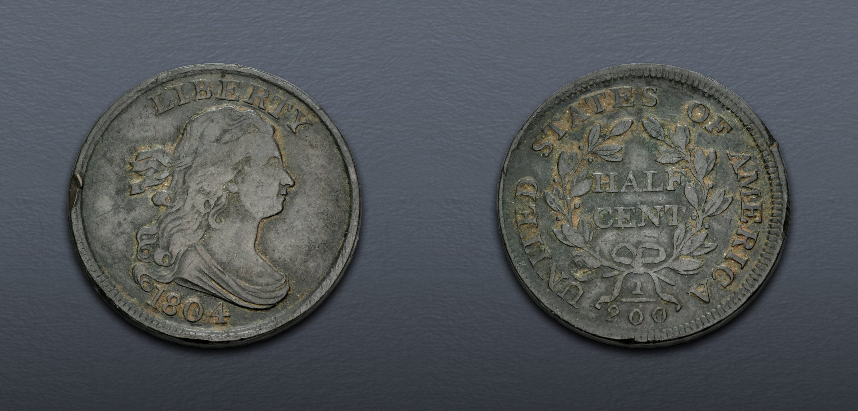 1804 Draped Bust Half Cent. Plain 4, Stems. C-11, B-12. Rarity 2. Fine ...