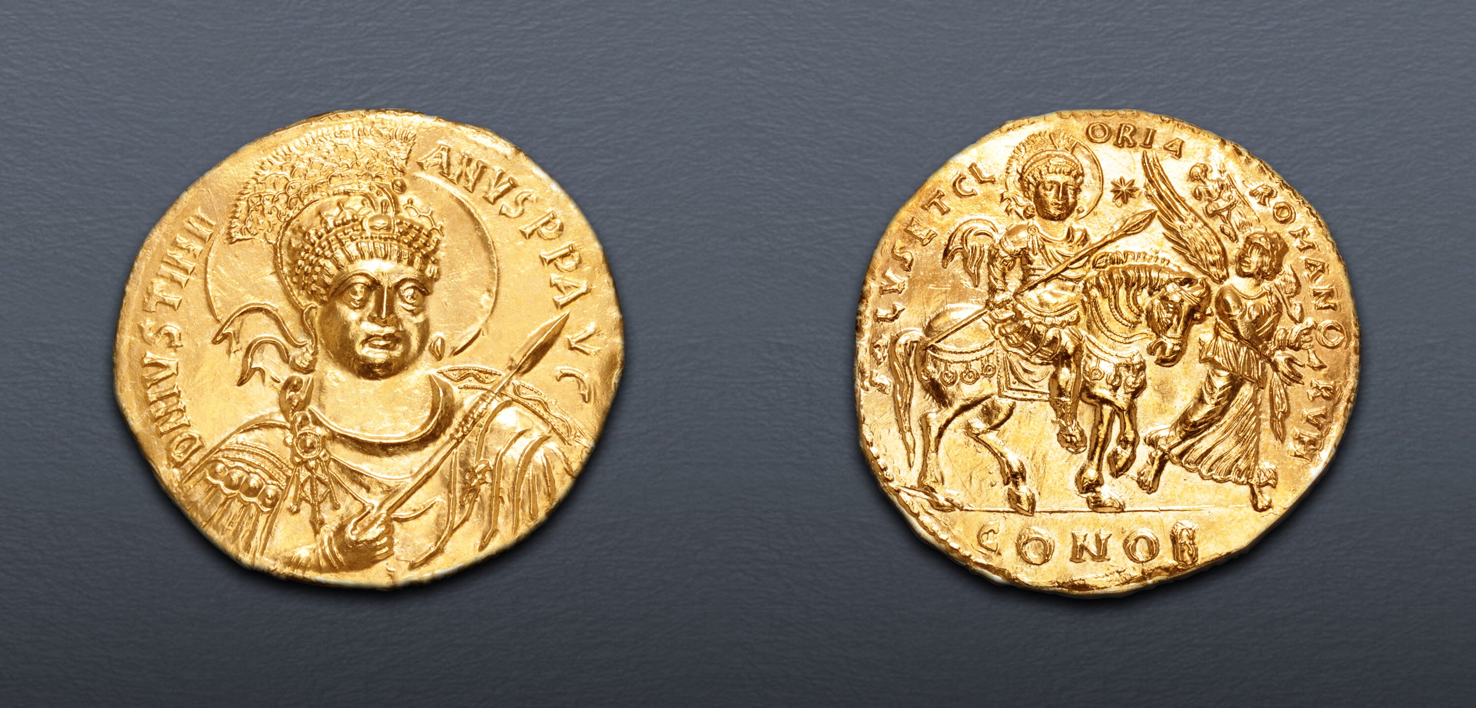 Justinian I. 527-565. Pair of Gilt Electrotype Clichés of Obverse and ...