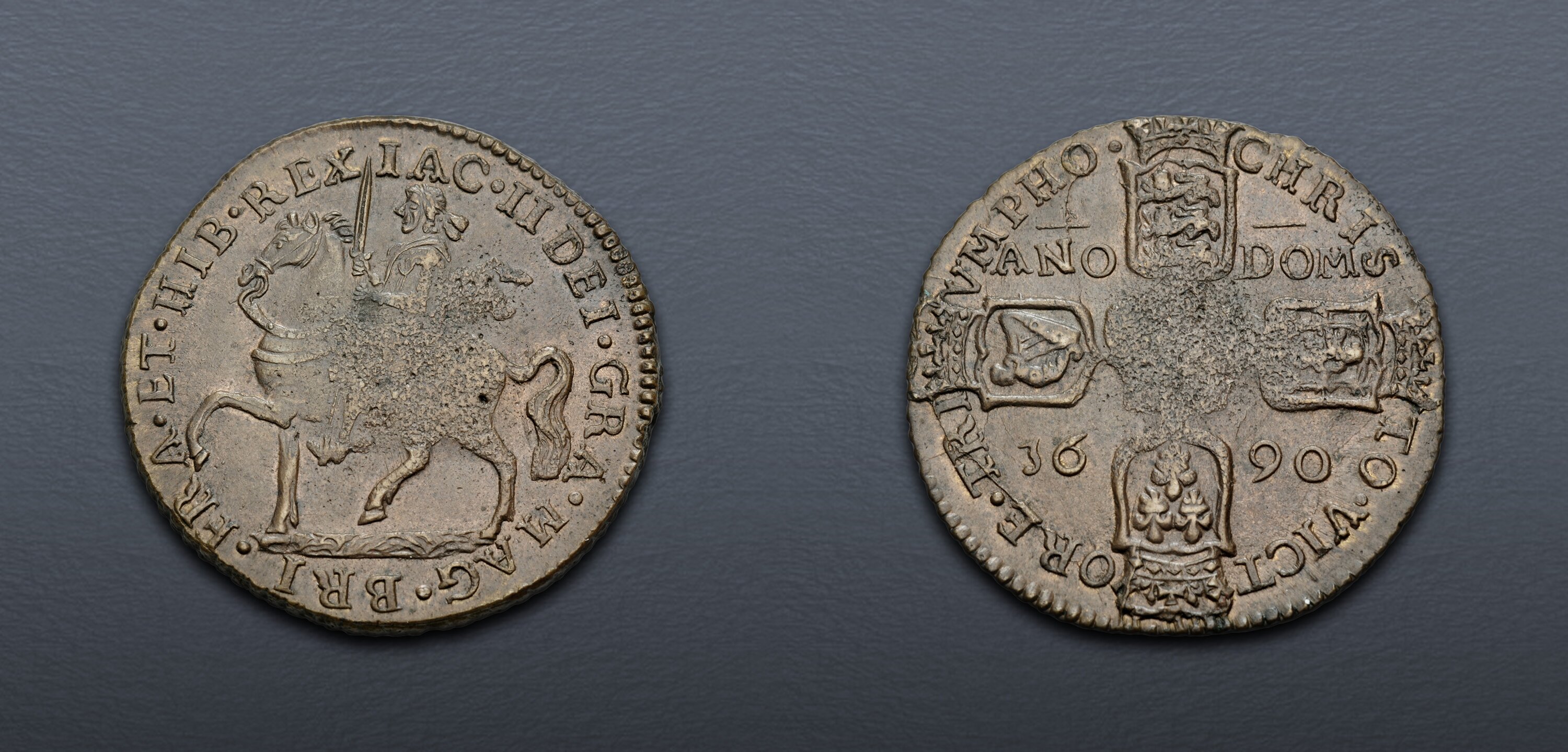 IRELAND. James II. 1685-1691. Æ Crown. ‘Gunmoney’ coinage. Dublin mint ...