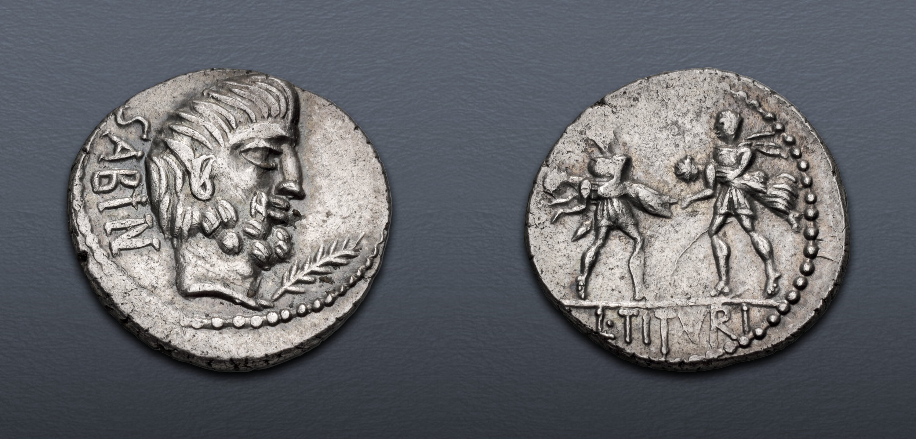 L. Titurius L.f. Sabinus. 89 BC. AR Denarius (19mm, 3.59 g, 6h). Rome ...