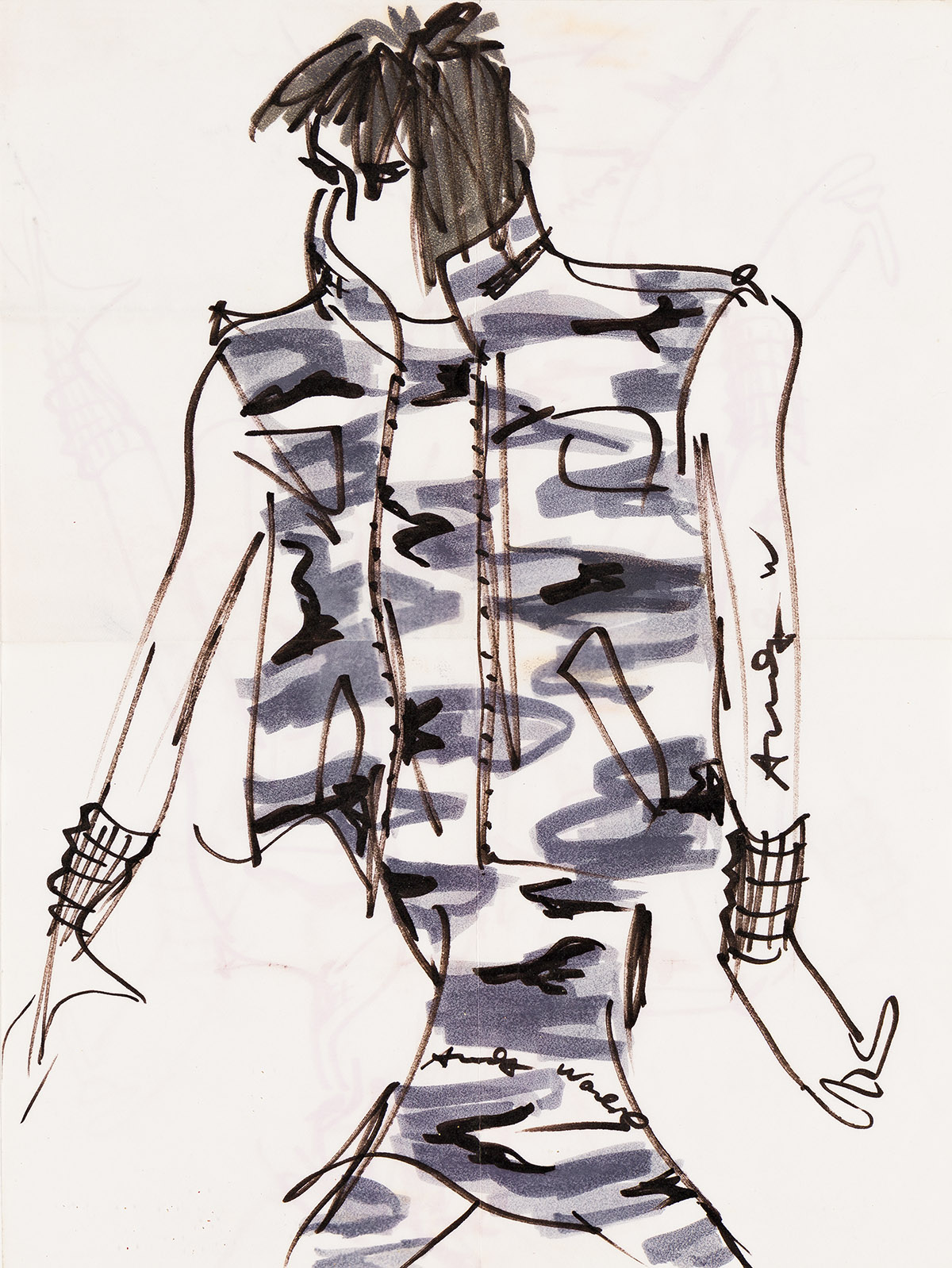 STEPHEN SPROUSE AND ANDY WARHOL Fashion design sketch in camouflage ...