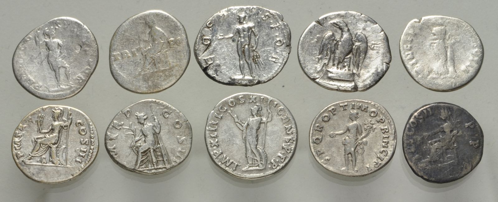 ROMAN. Imperial. Lot of ten (10) Flavian and Antonine AR Denarii ...