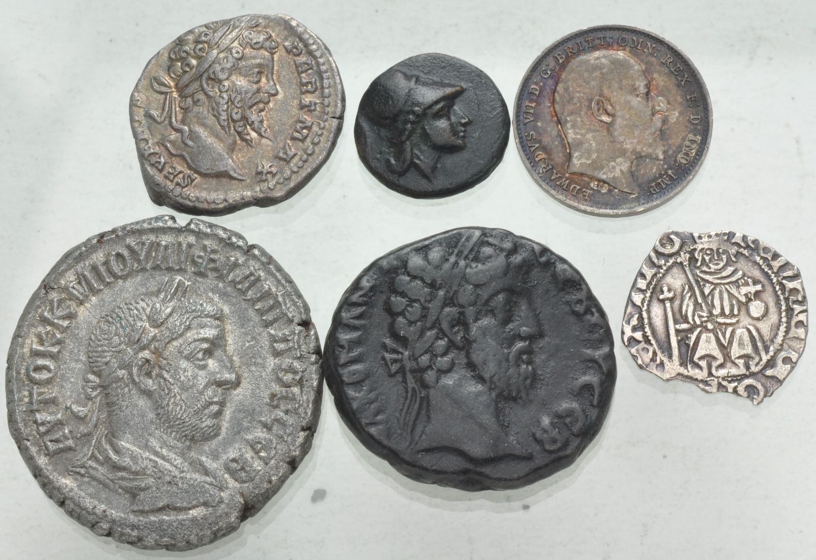 MIXED. Greek - British. Lot of six (6) silver and bronze issues ...