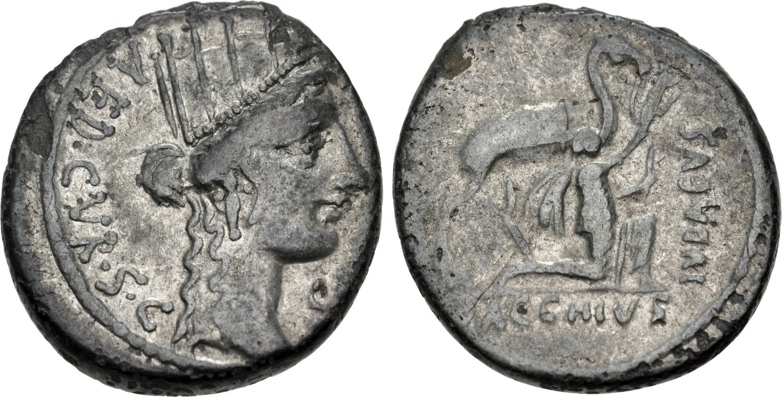 A. Plautius. 55 BC. AR Denarius (16.5mm, 3.26 g, 12h). Rome mint. VF ...