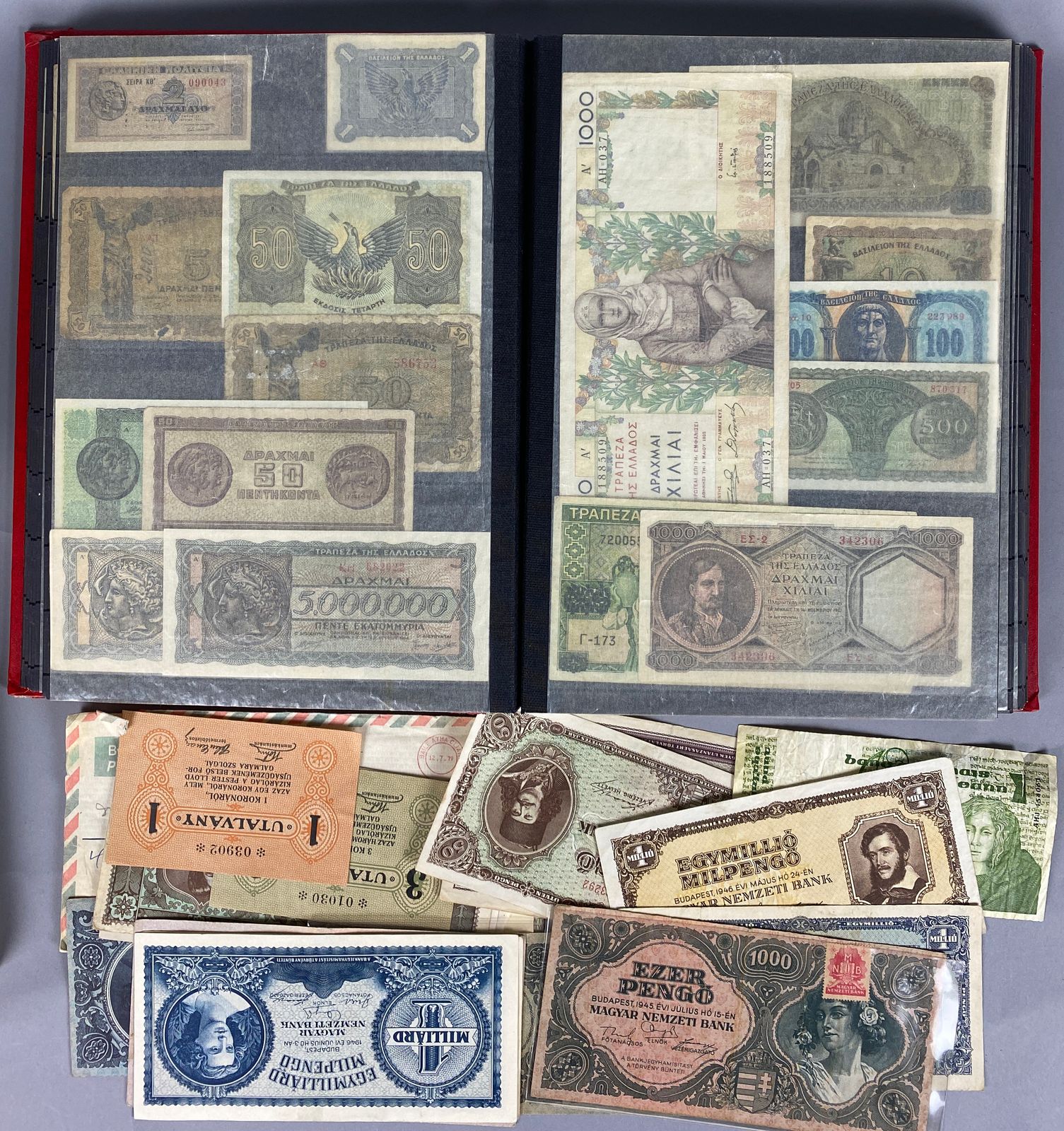 Lot of two hundred and ninety-five (295) European banknotes. Most in ...
