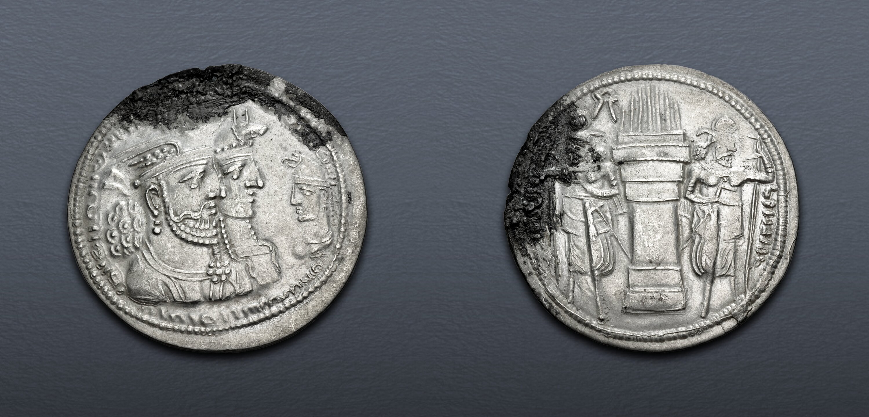 SASANIAN KINGS. Vahrām (Bahram) II, with Queen and Prince 4. AD 276-293 ...