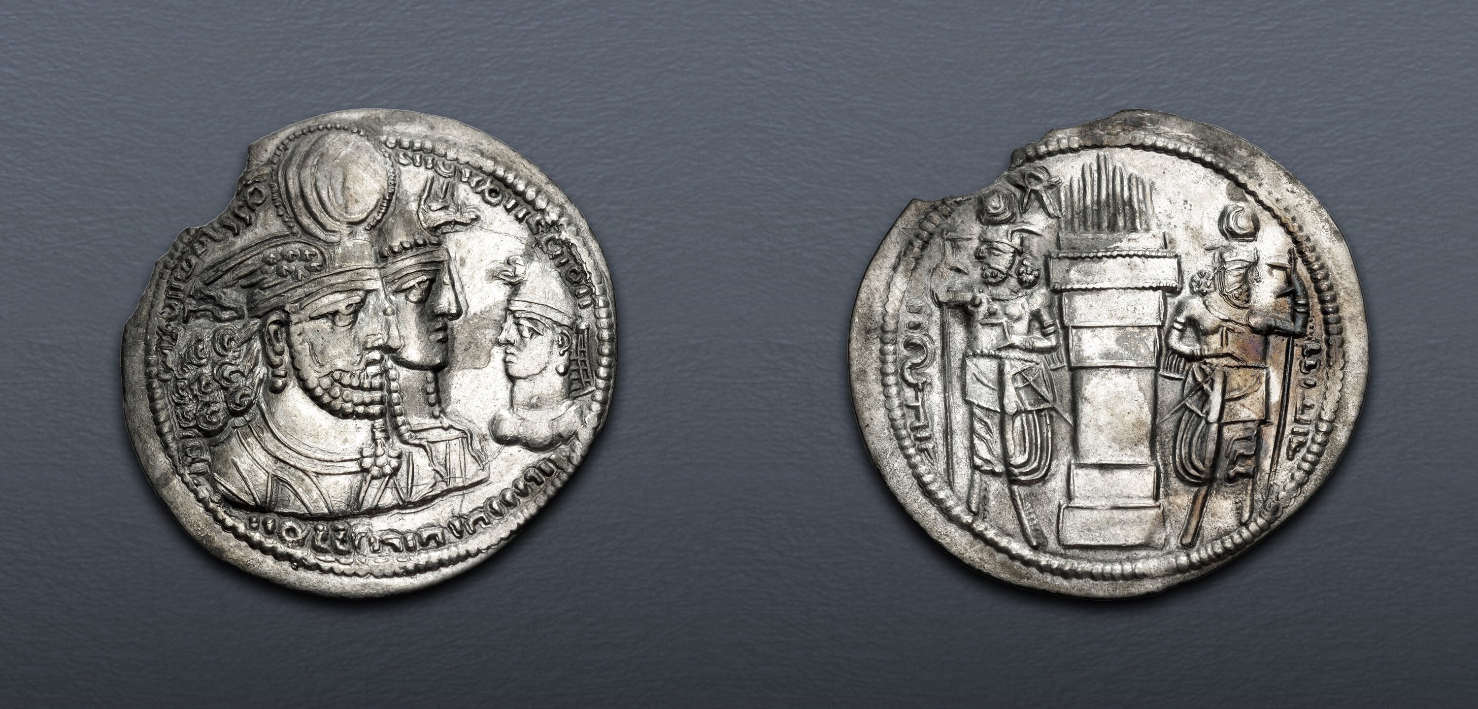 SASANIAN KINGS. Vahrām (Bahram) II, with Queen and Prince 4. AD 276-293 ...
