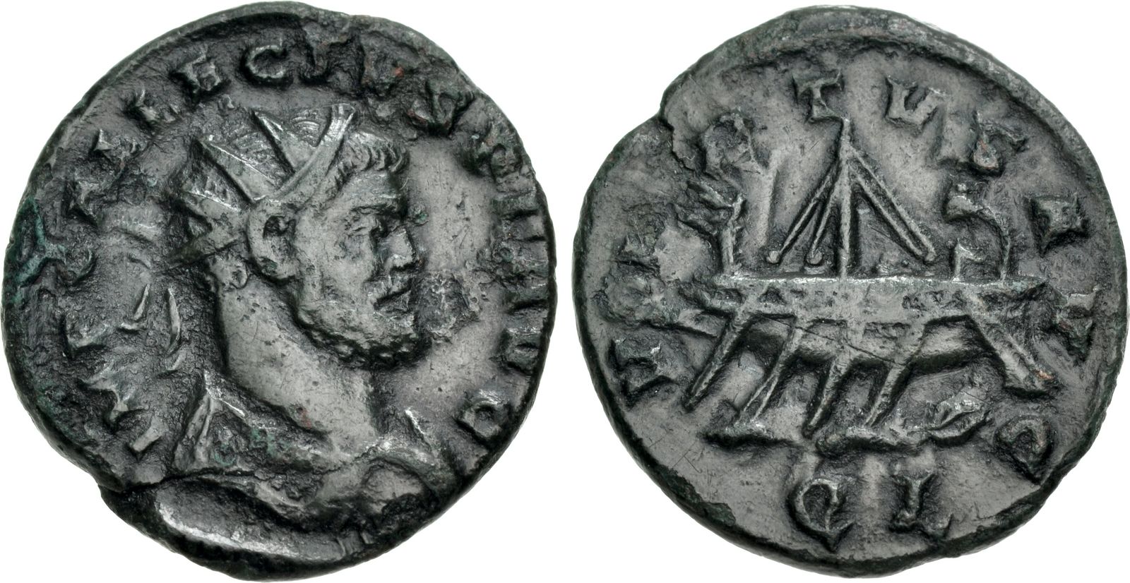 Allectus. Romano-British Emperor, AD 293-296. Quinarius (18mm, 2.86 g ...