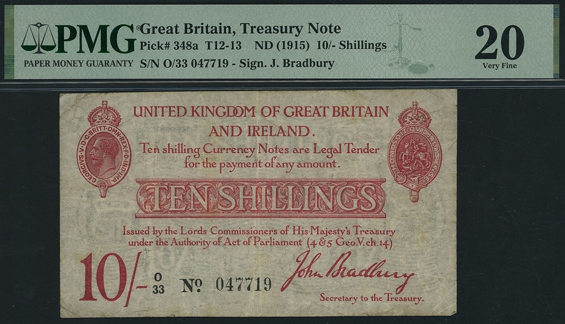 Treasury Series, John Bradbury, 10 Shillings, ND (1915), serial number ...