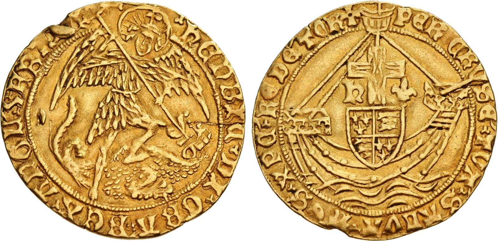 LANCASTER (Restored). Henry VI. Second reign, 1470-1471. AV Angel (38mm ...