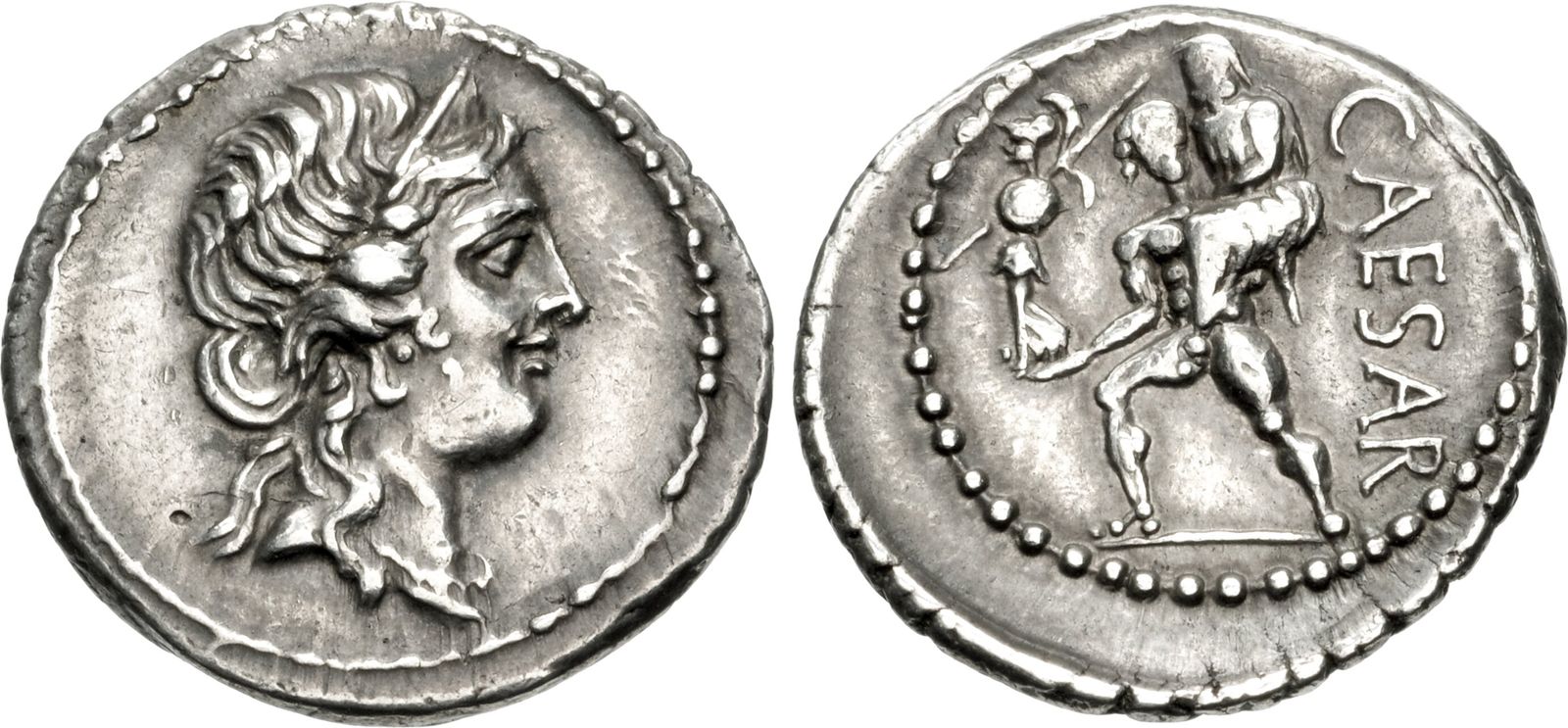 The Caesarians. Julius Caesar. Late 48-47 BC. AR Denarius (19mm, 3.82 g ...