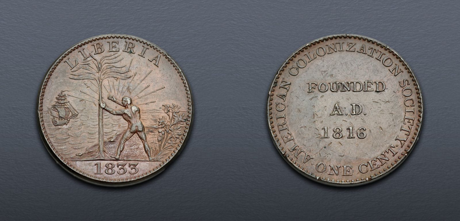 LIBERIA, American Colonization Society. 1820-1847. CU Cent (28mm, 10.87 ...