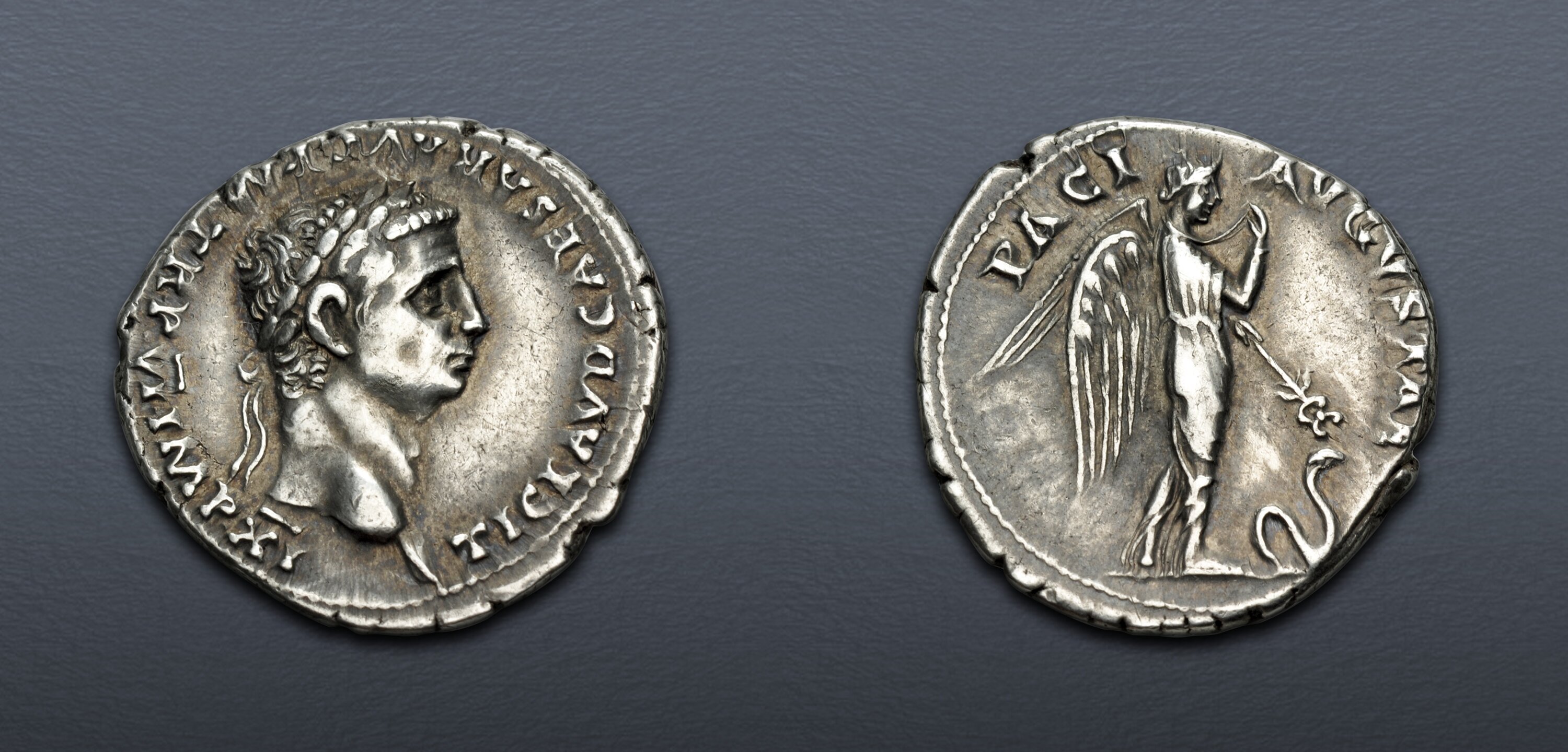 Claudius. AD 41-54. AR Denarius (19mm, 3.73 g, 4h). Lugdunum (Lyon ...