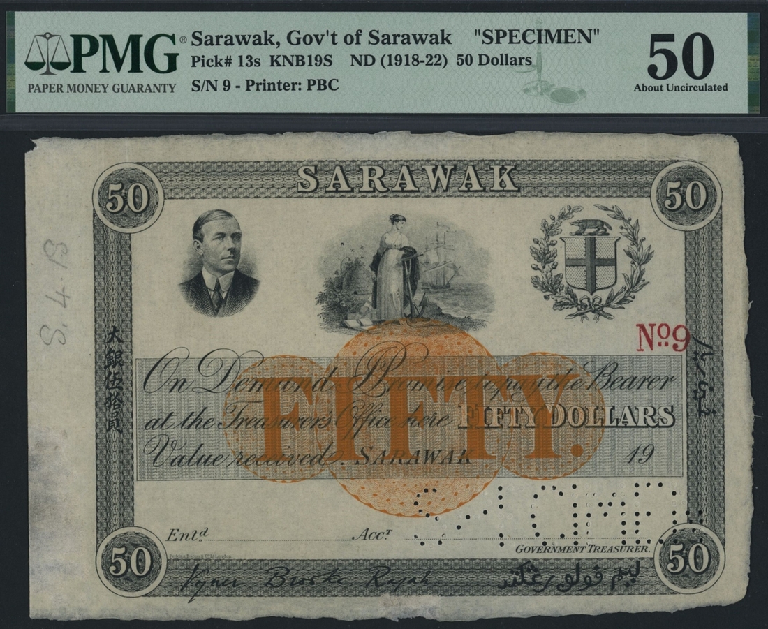 Government of Sarawak, *TOP POP* specimen 50 Dollars, ND (1918-22 ...