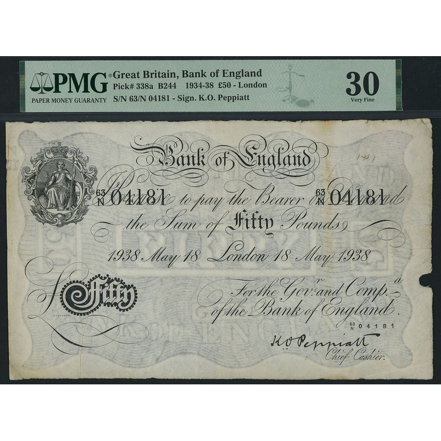 Bank of England, K. O. Peppiatt, £50, London, 18th May 1938, serial ...