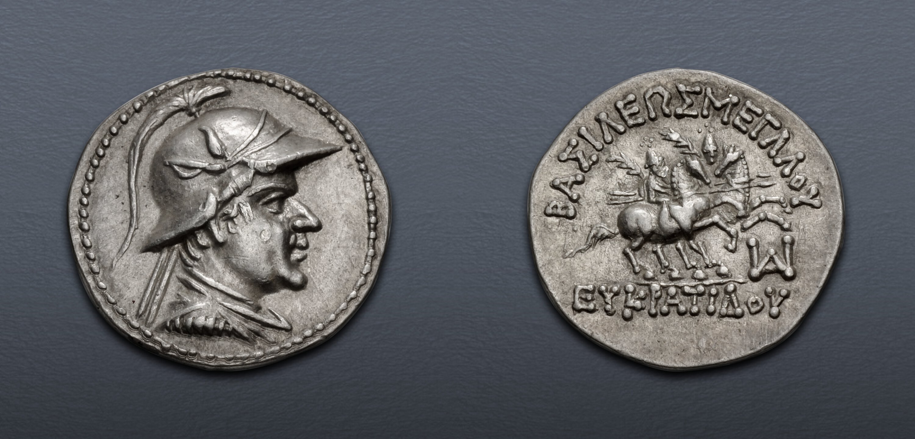 BAKTRIA, Greco-Baktrian Kingdom. Eukratides I Megas. Circa 170-145 BC ...