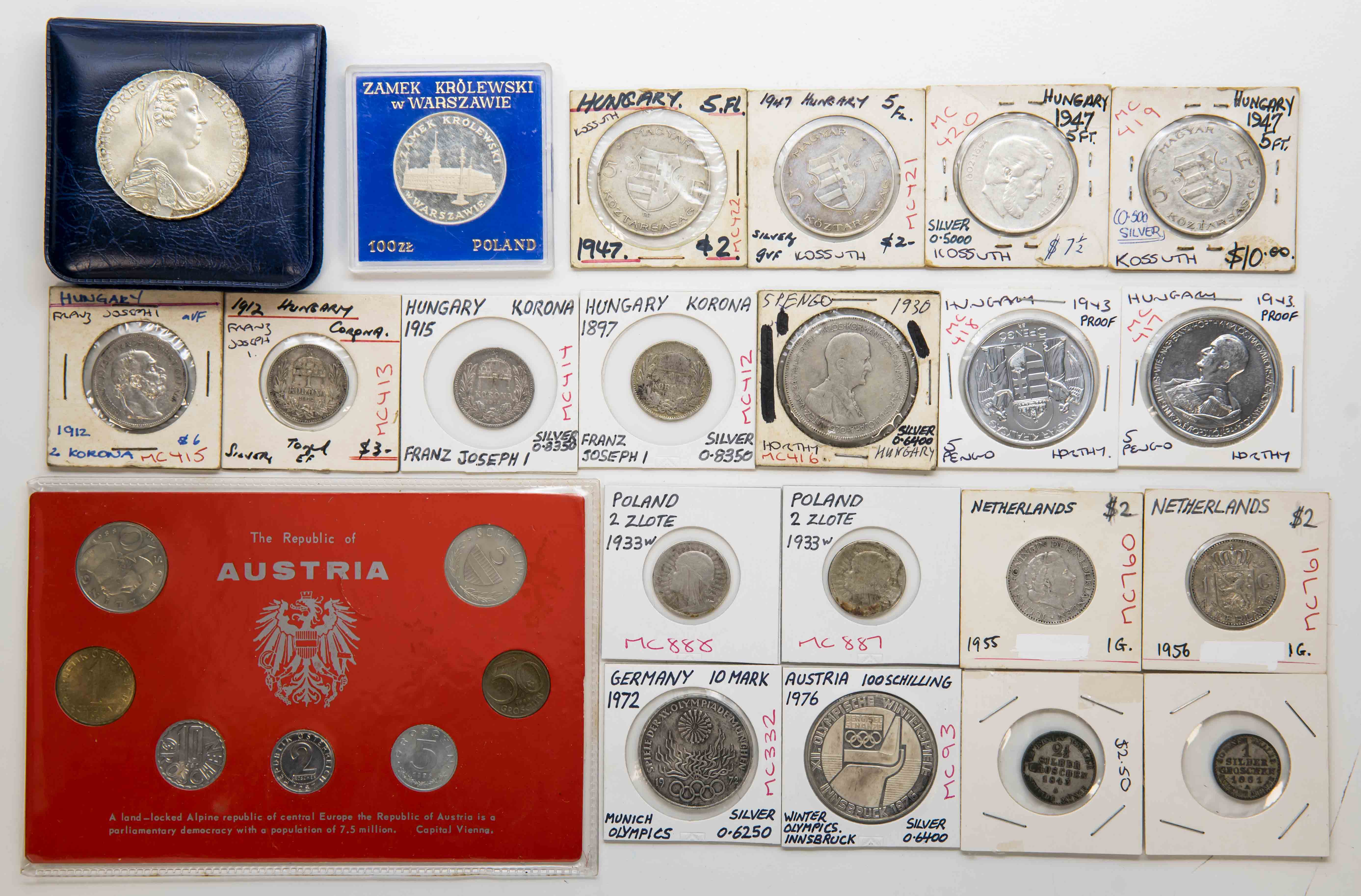 World Coins EUROPE Austria 100 Schilling, 1780 restrike thaler and 7 ...