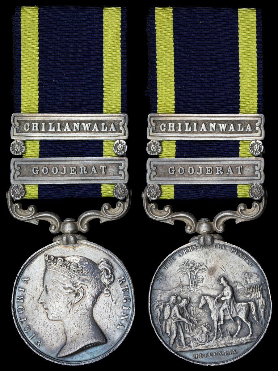 Punjab 1848-49, 2 clasps, Goojerat, Chilianwala (Serjt. J. McGuire, 9th ...