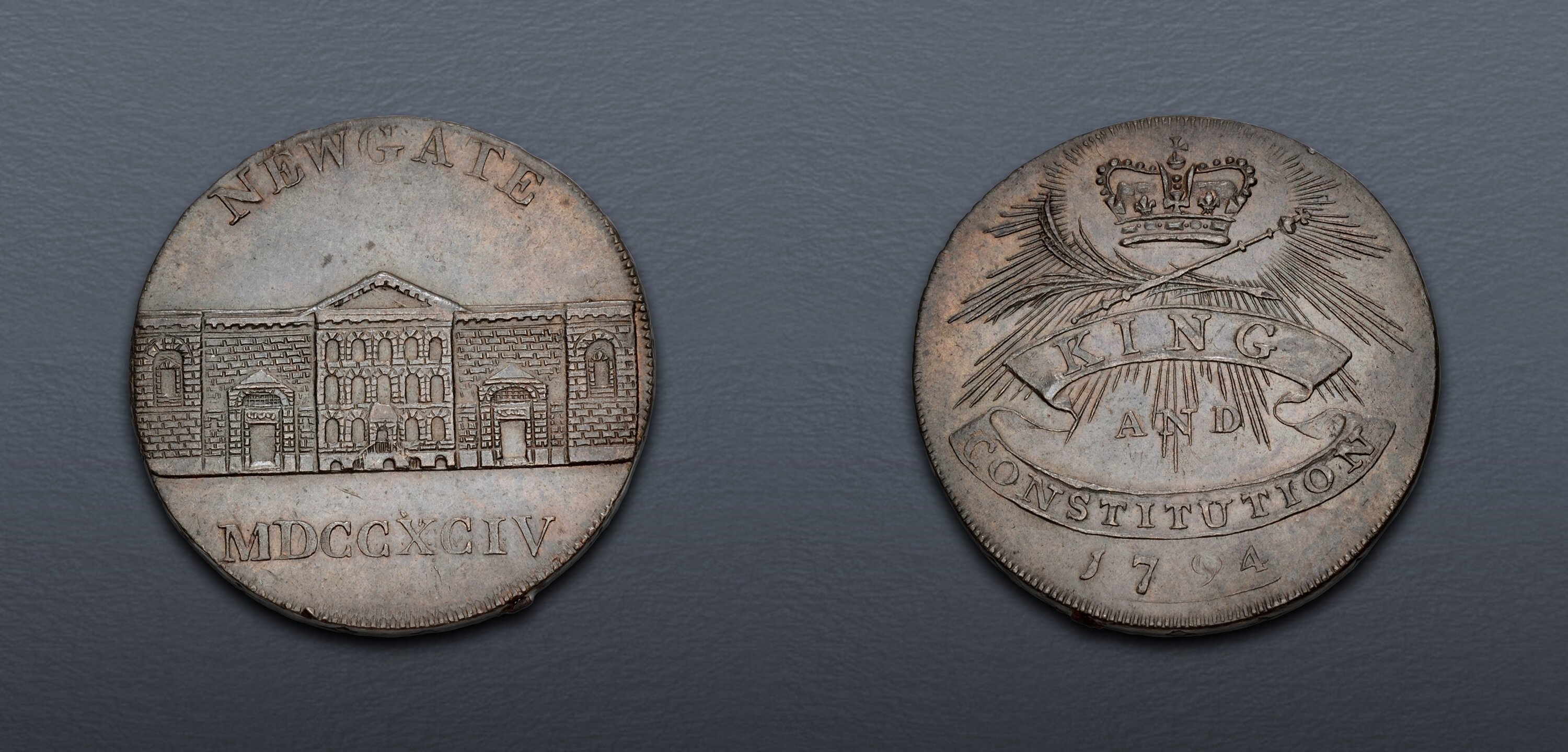 18th CENTURY CONDER TOKENS, Middlesex. Newgate. CU Halfpenny Token ...