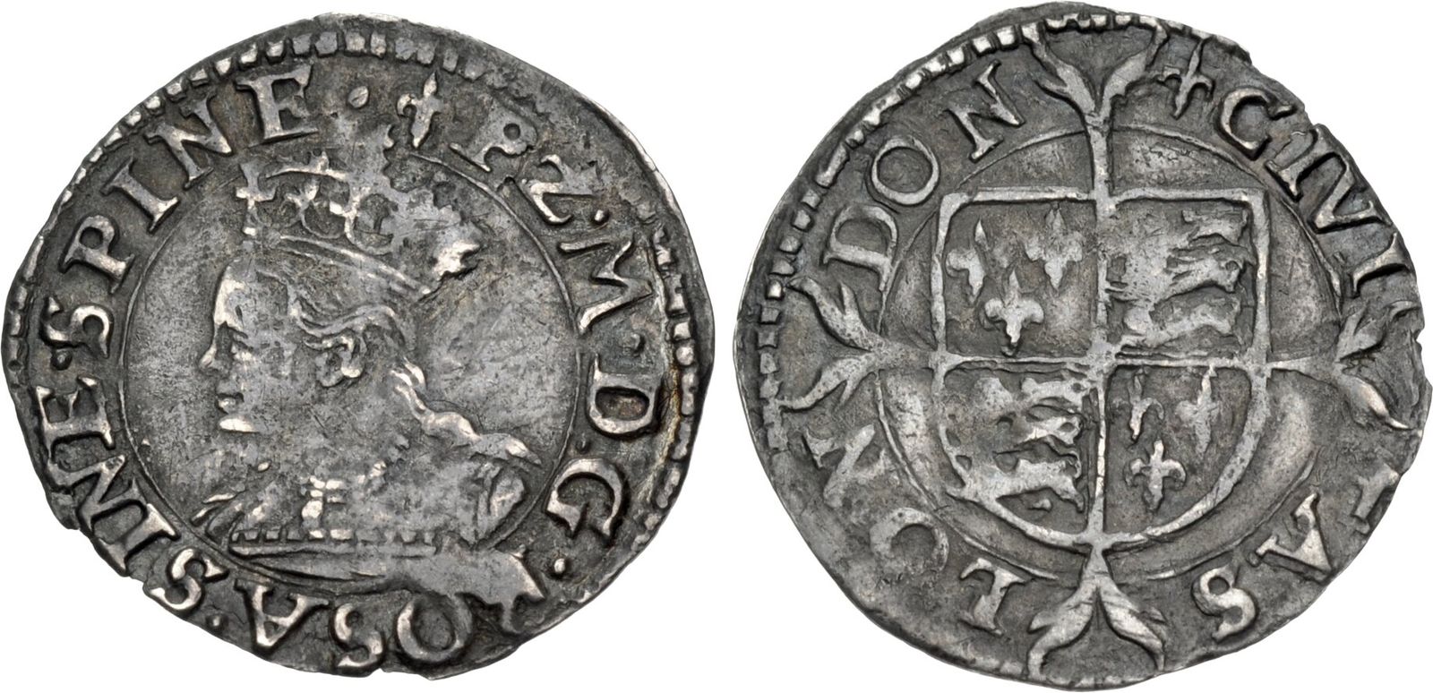 TUDOR. Philip & Mary. 1554-1558. AR Penny (16mm, 0.47 g, 4h). Tower ...
