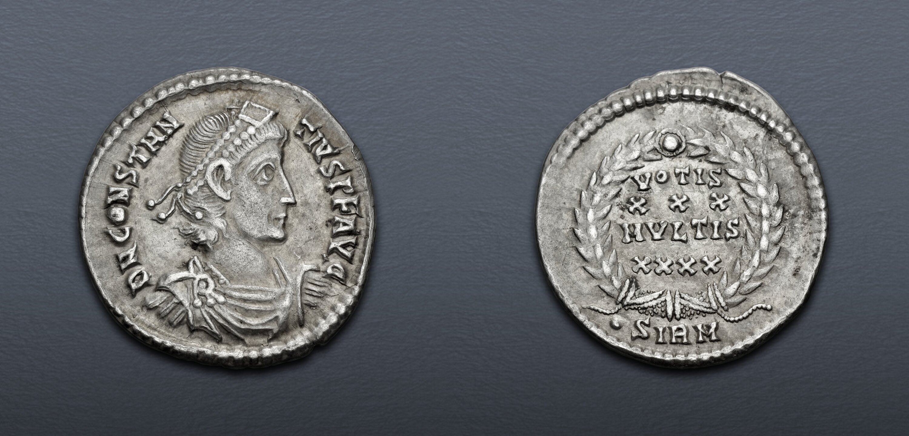 Constantius II. AD 337-361. AR Siliqua (20.5mm, 3.20 g, 7h). Sirmium ...