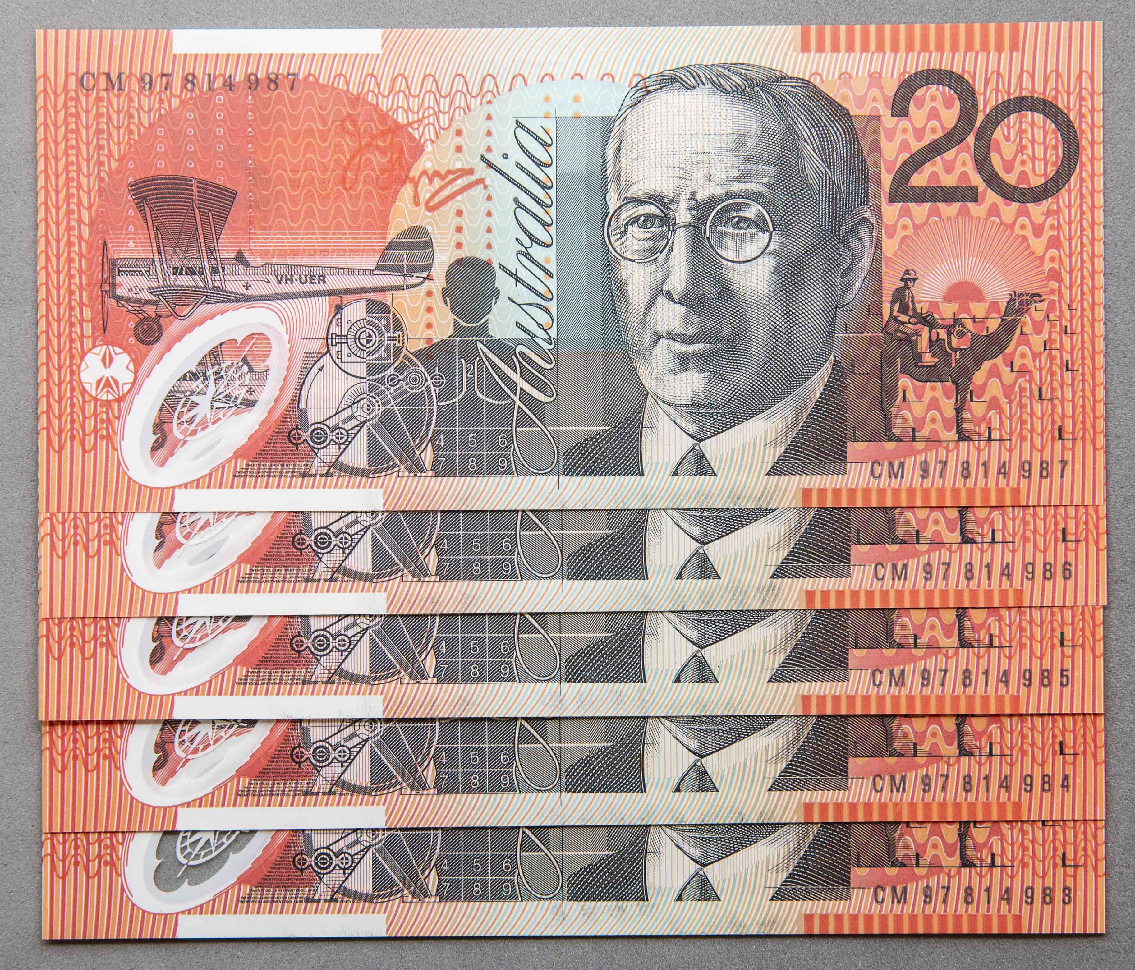 Decimal Banknotes Twenty Dollars Macfarlane-Evans prefix CM97 consec ...