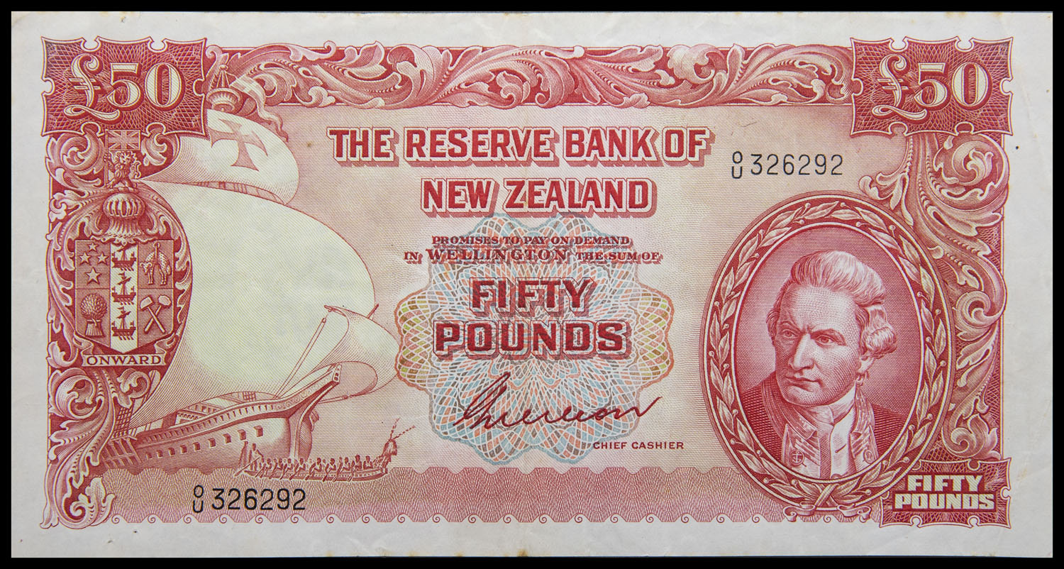 World Banknotes NEW ZEALAND Fifty Pounds Wilson ND (1955-56) (P162b ...