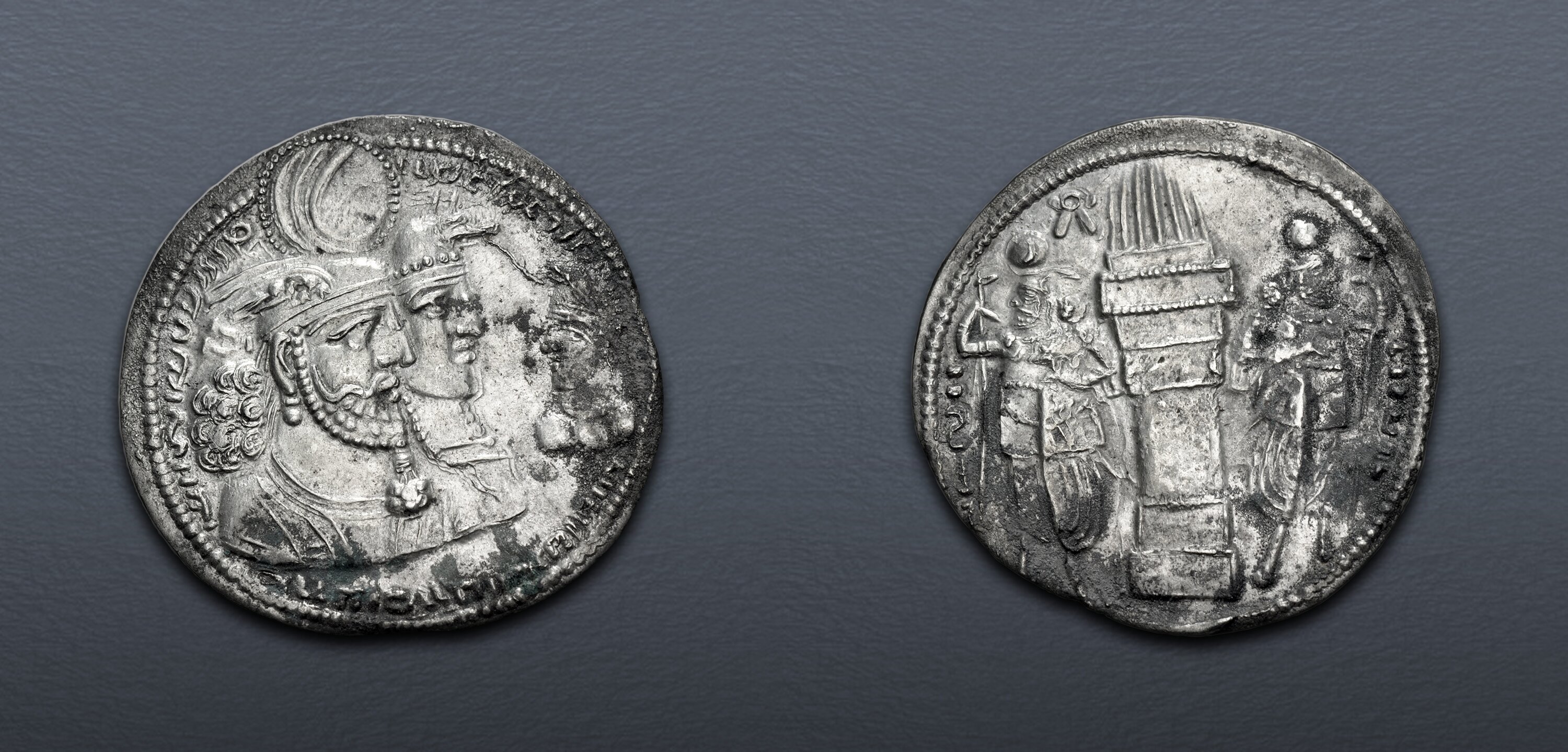 SASANIAN KINGS. Vahrām (Bahram) II, with Queen and Prince 4. AD 276-293 ...