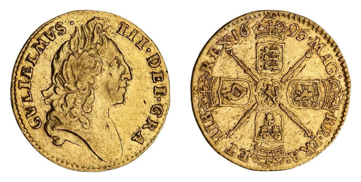 William III, Solus (1694-1702), Half-Guinea, 1695, second laureate bust ...