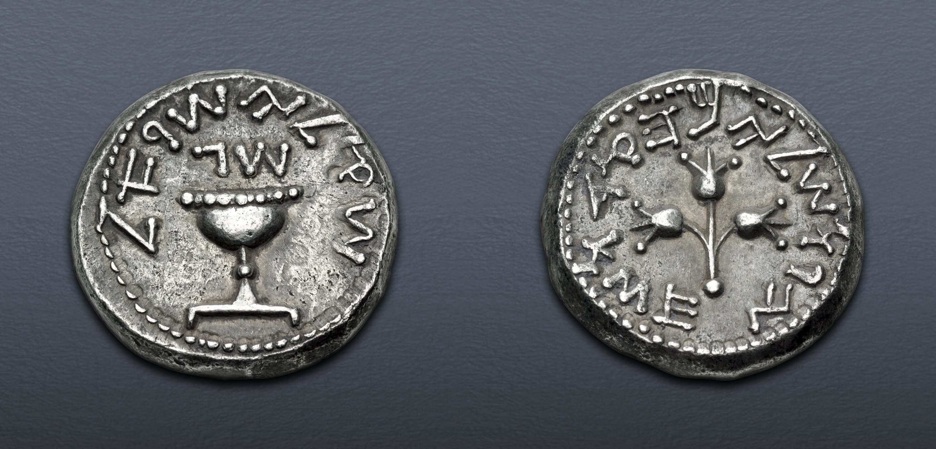 JUDAEA, Jewish War. 66-70 CE. AR Shekel (22.5mm, 13.96 g, 11h ...