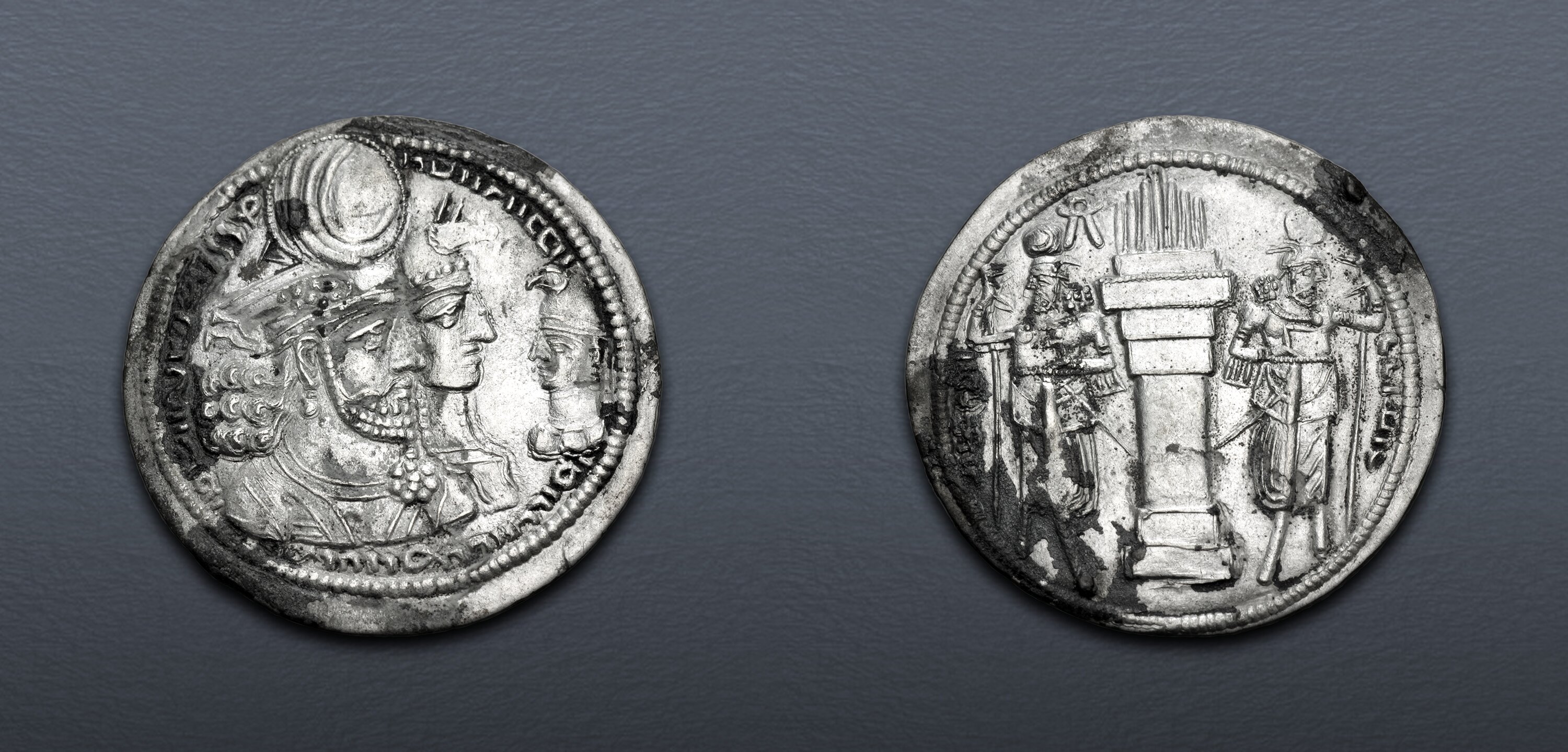 SASANIAN KINGS. Vahrām (Bahram) II, with Queen and Prince 4. AD 276-293 ...