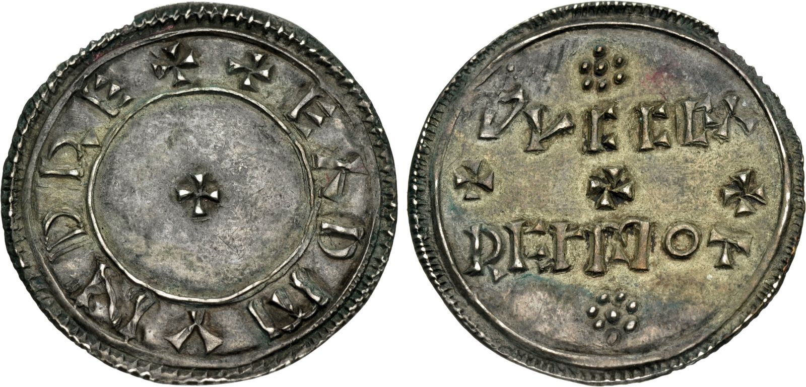 ANGLO-SAXON, Kings of Wessex. Eadmund. 939-946. AR Penny (22mm, 1.43 g, 9h). Horizontal-Rosette ...