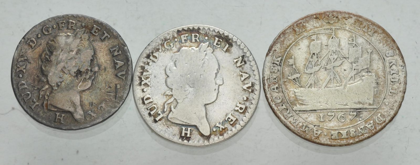 WORLD. Miscellaneous. Lot of three (3) 18th Caribbean colonial silver ...