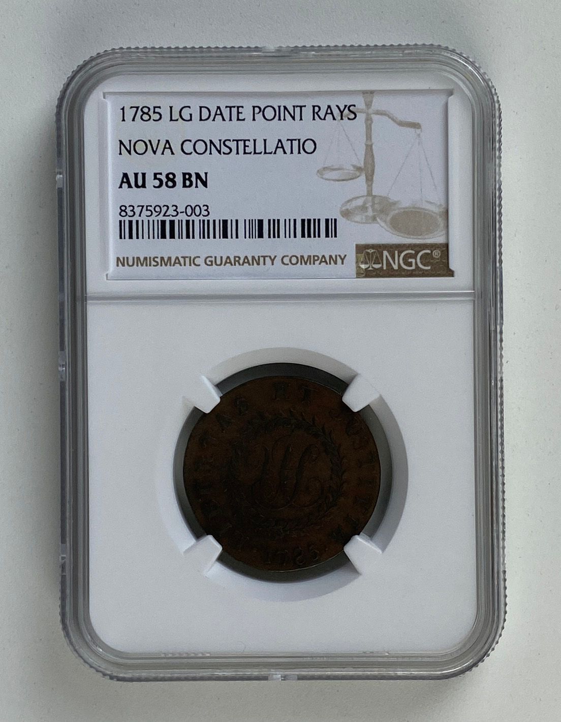 Pre-Federal. 1785 Nova Constellatio. Large date, pointed rays. Crosby 3-B; W-1895. NGC AU 58 BN ...