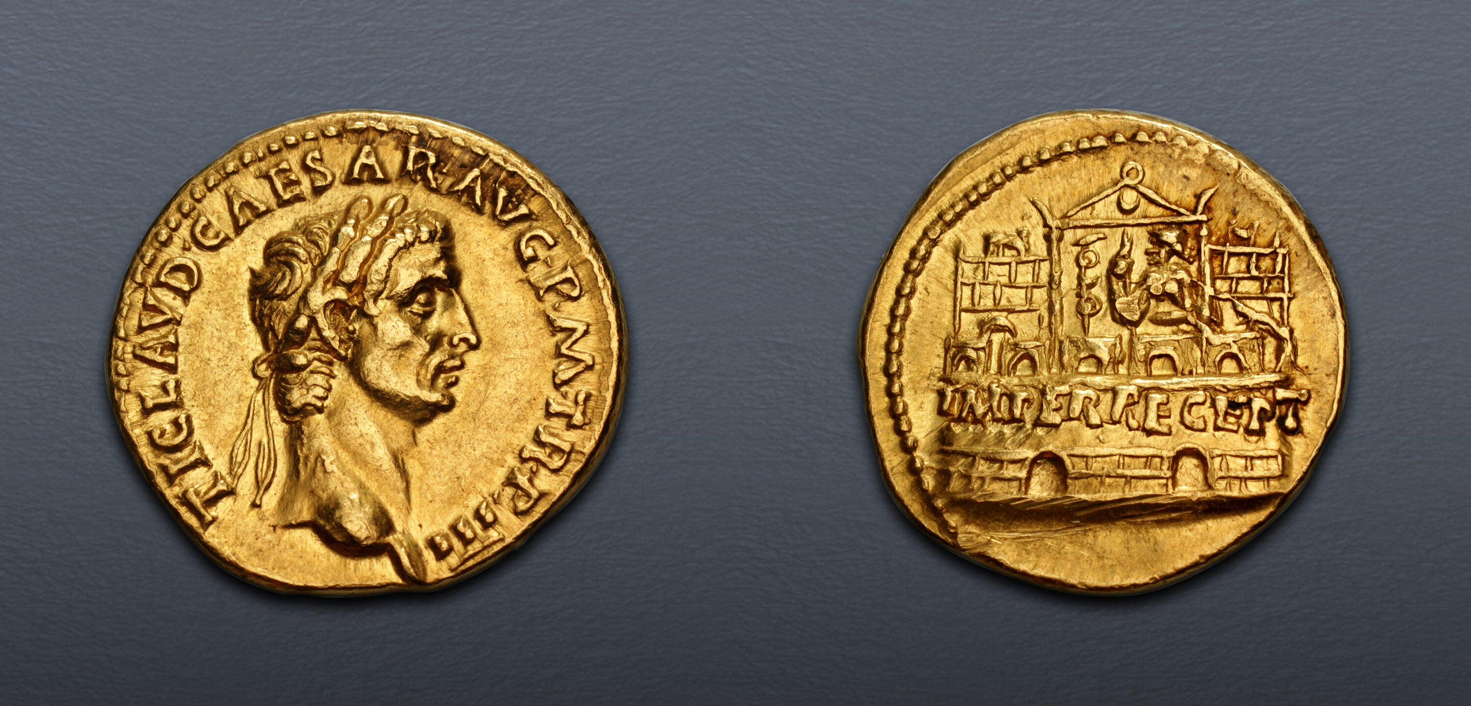 Claudius. AD 41-54. AV Aureus (19mm, 7.77 g, 10h). Lugdunum (Lyon) mint ...