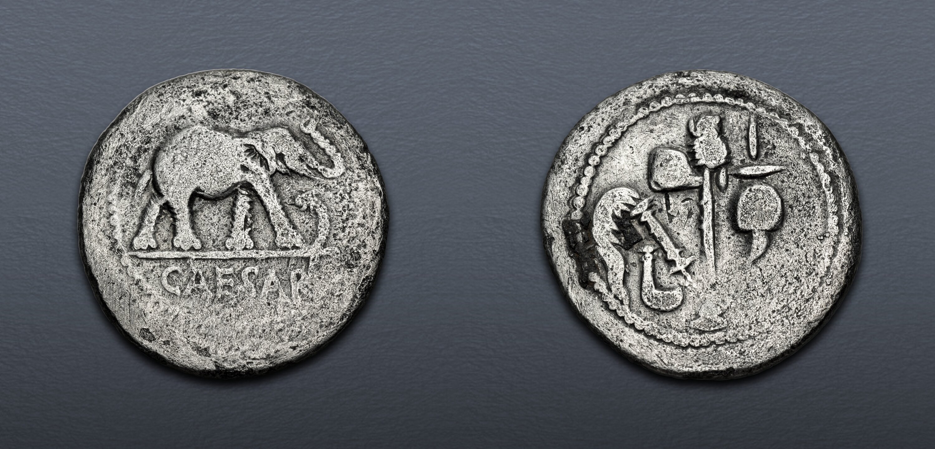 The Caesarians. Julius Caesar. April-August 49 BC. AR Denarius (19mm, 3 ...