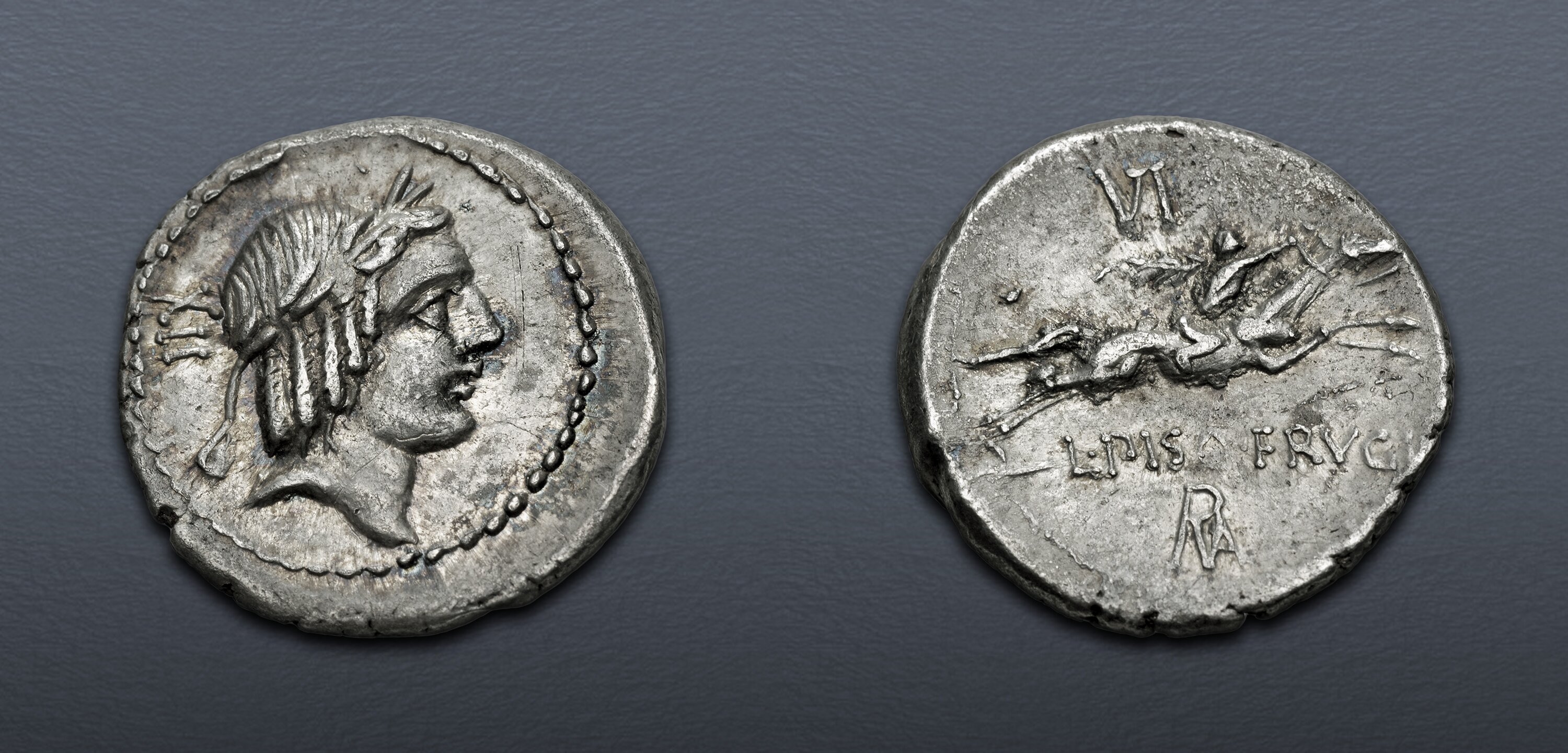 L. Calpurnius Piso Frugi. 90 BC. AR Denarius (19mm, 3.91 g, 10h). Rome ...