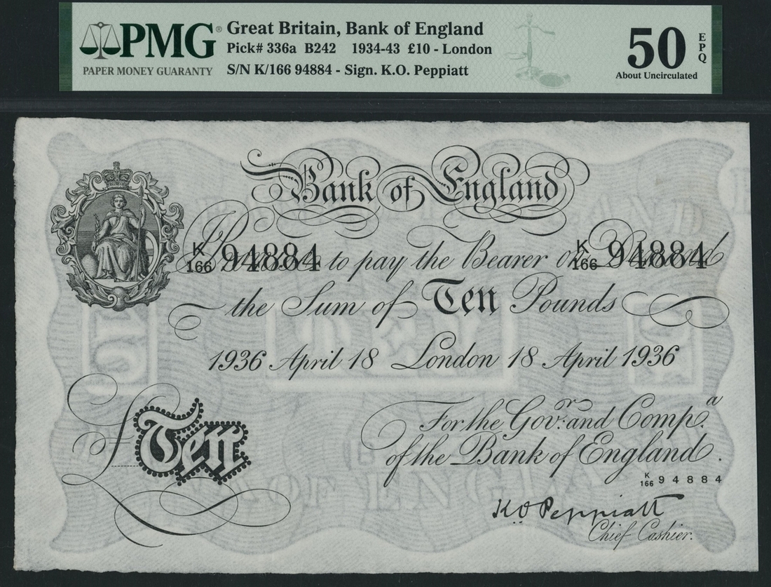 Bank of England, K. O. Peppiatt, £10, London, 18th April 1936, serial ...