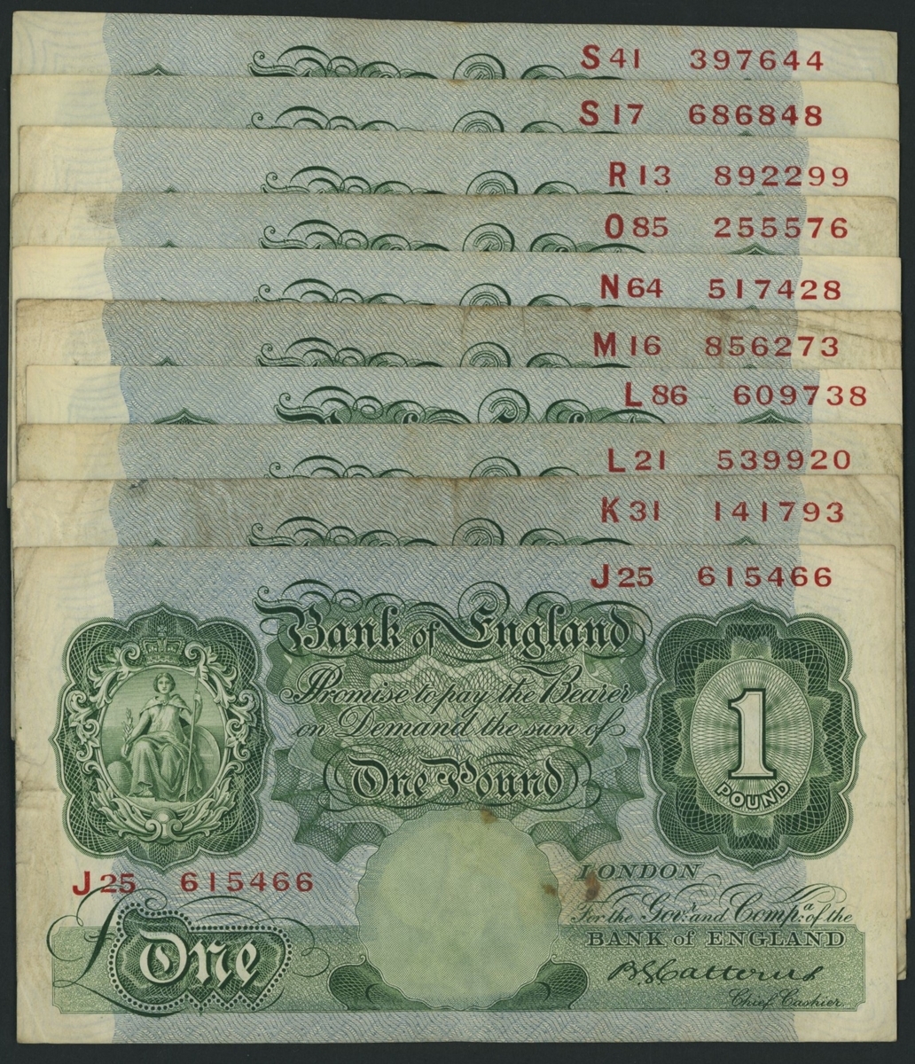 Bank of England, [19 notes] B. G. Catterns, £1, ND (1930), including ...